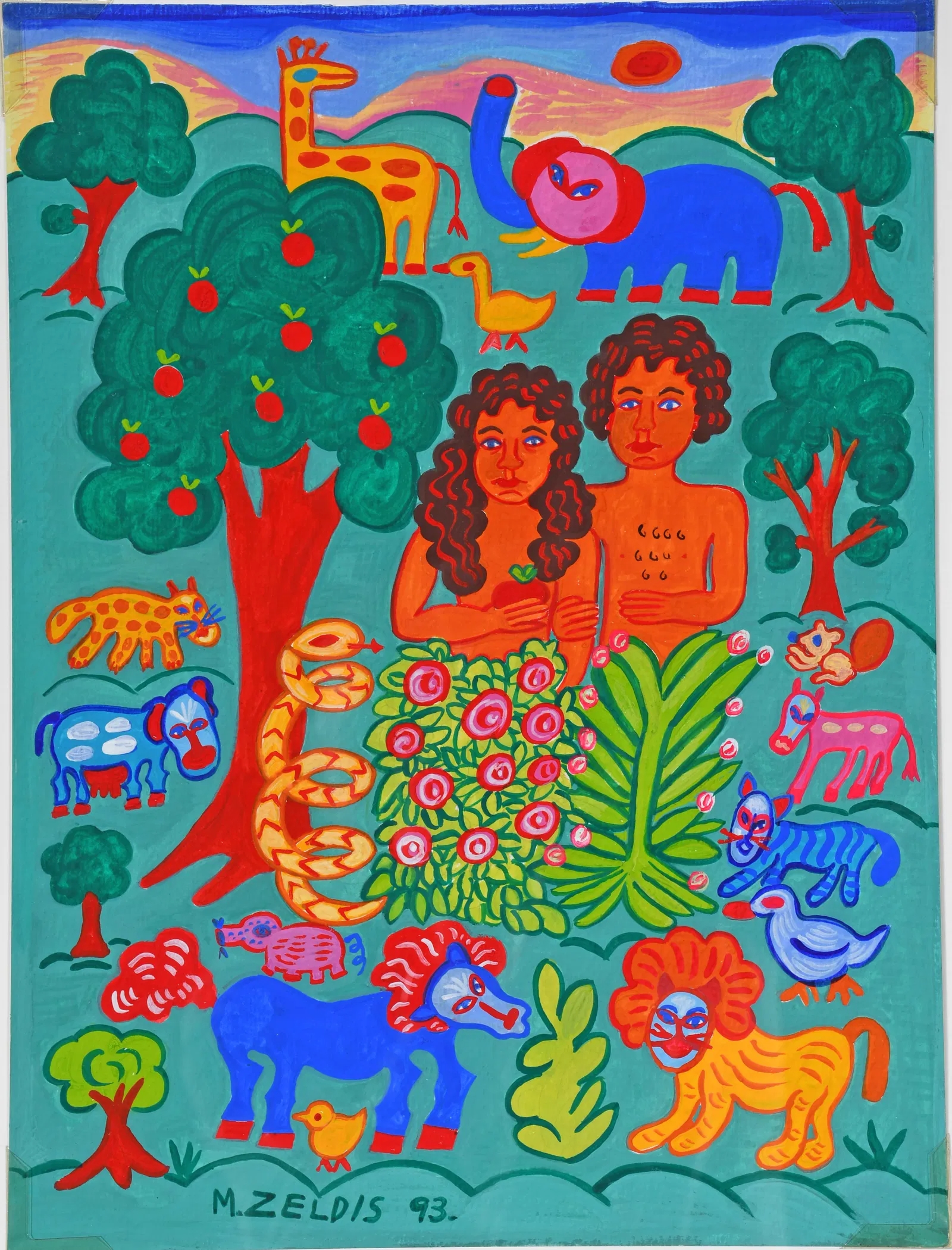 Malcah Zeldis | Adam and Eve (1993) | MutualArt