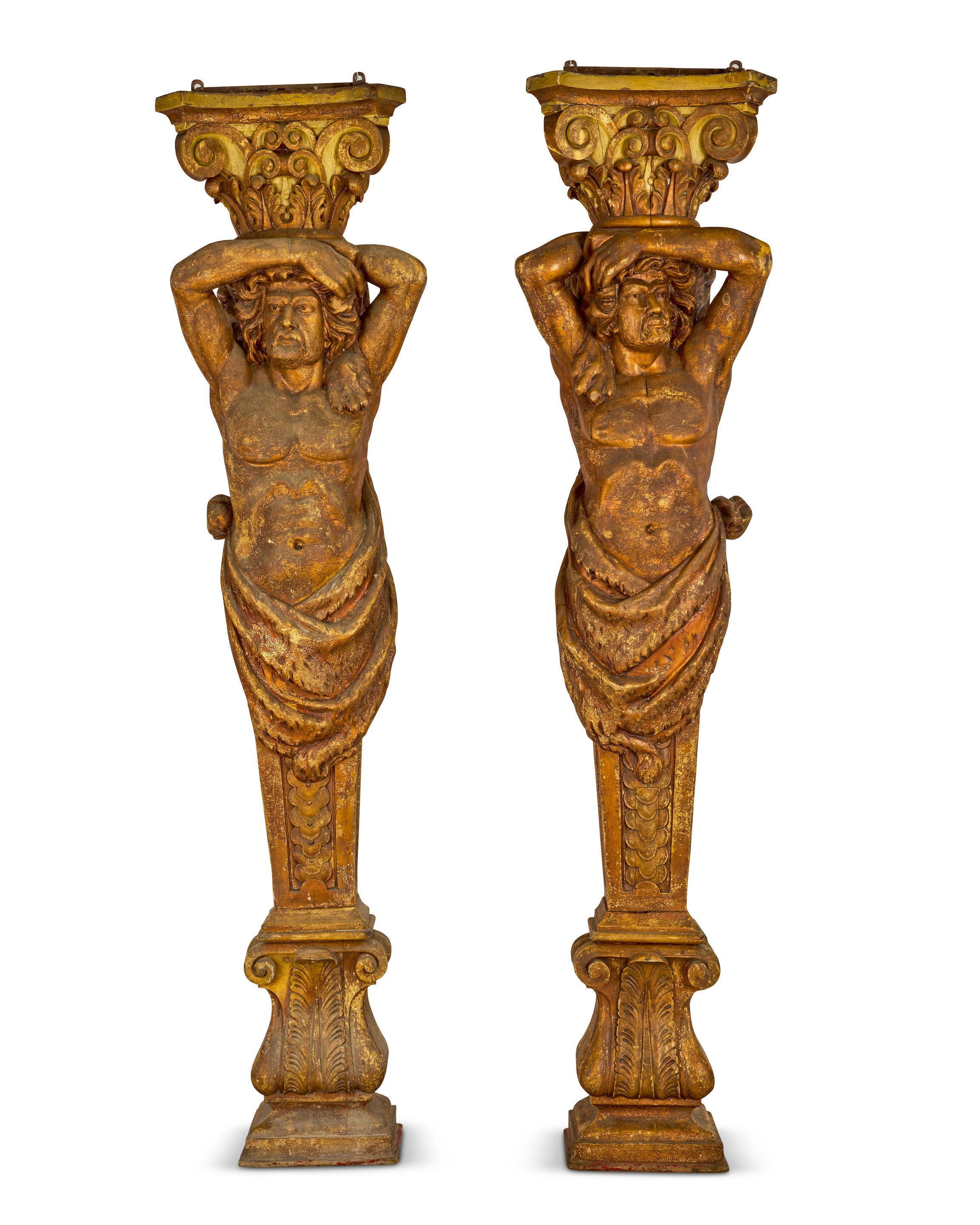 Charles Spooner | A pair of large English carved giltwood Atlante ...