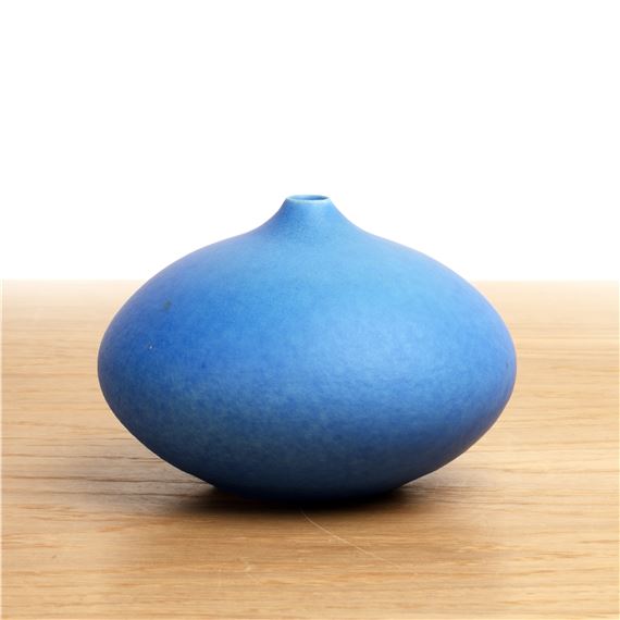 Delan Cookson | studio pottery squat vase with blue glaze | MutualArt