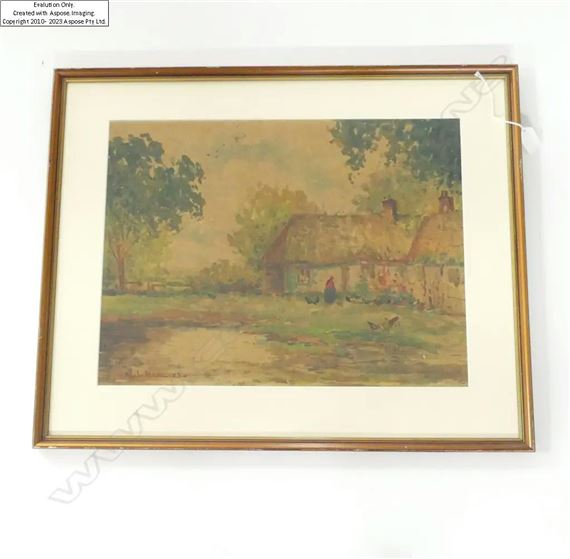 Blythe Fletcher | BLYTHE FLETCHER (1890-1949) W/C FARMHOUSE w CHICKENS ...