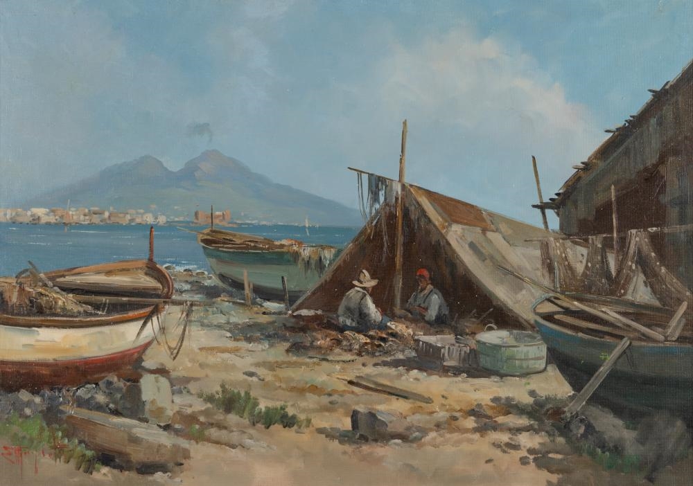 Ercole Magrotti | Fishermen and Vessel | MutualArt