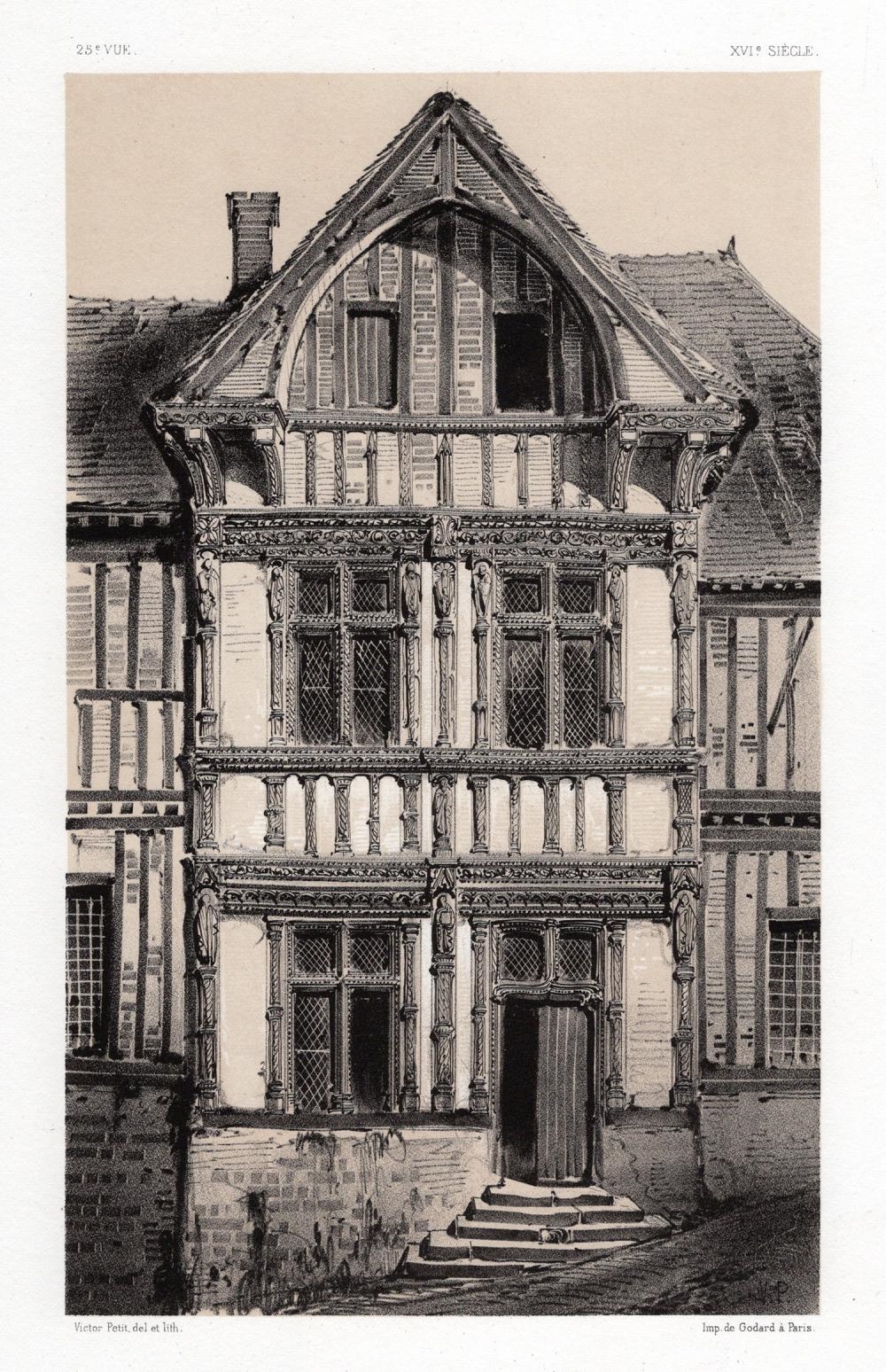 Victor Petit | SIGNED Original PETIT 1800s Lithograph Old Wooden Houses ...
