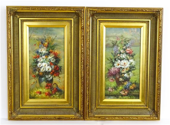 Johnny Gaston | A pair of still life studies, each depicting flowers in ...