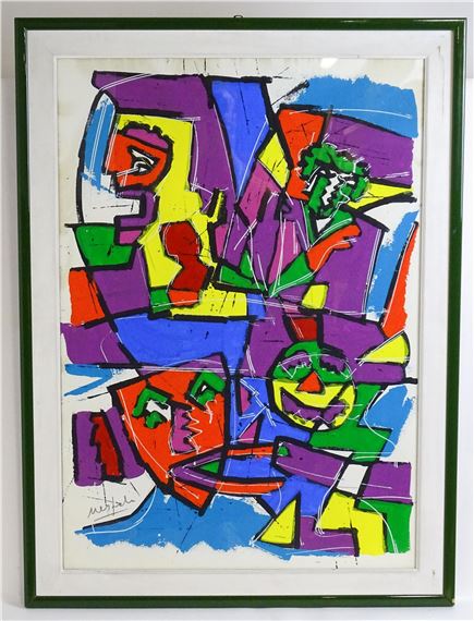 Ugo Nespolo | An abstract composition with four masks | MutualArt