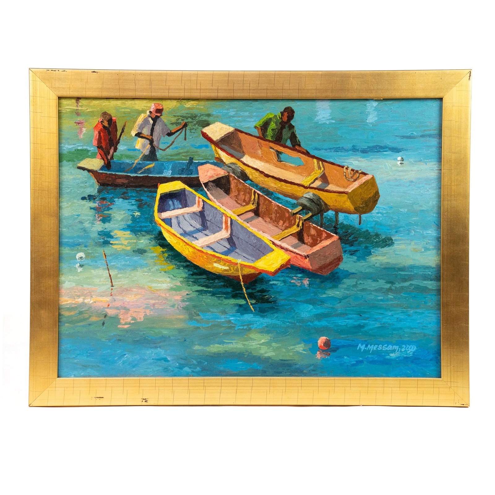 Milton Messam | Milton Messam Boats Seascape Oil on Canvas Painting ...