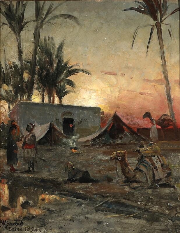 Peder Mork Monsted | Evening lake view with an old man fishing (1890 ...