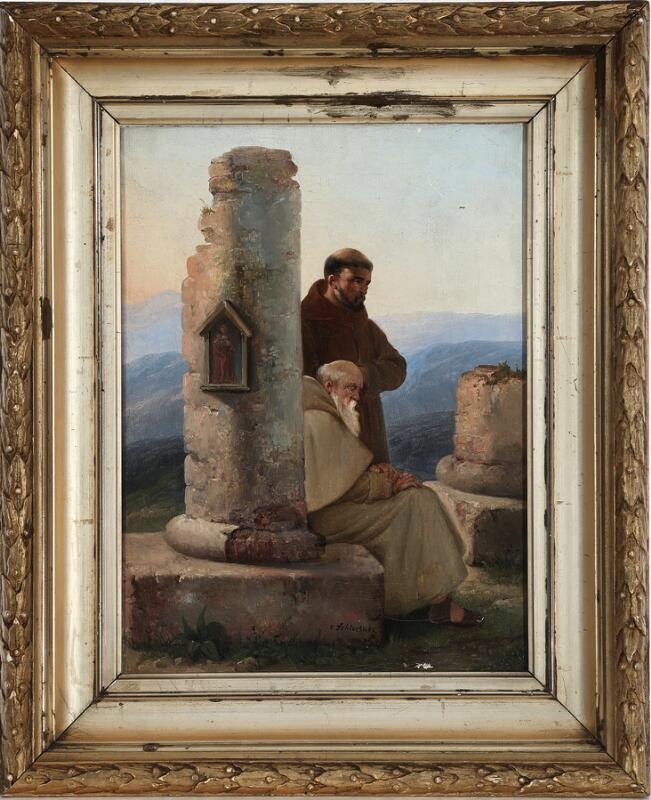 Christian Andreas Schleisner | Two monks resting by a ruin | MutualArt