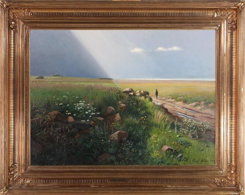 Carl Møller | Landscape at summertime with a boy on a country road ...