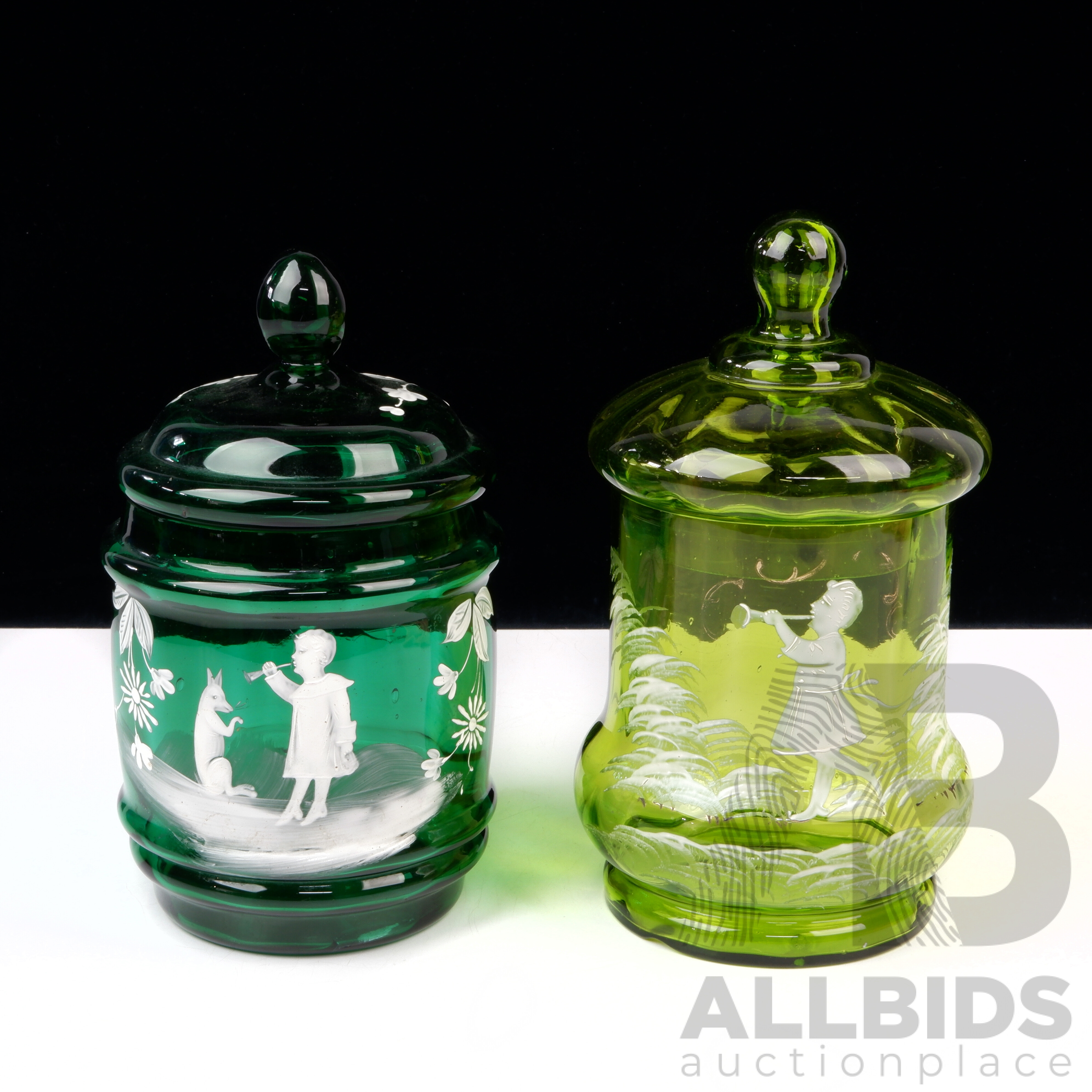 Mary Gregory | Two Antique Late Victorian Mary Gregory Hand Decorated ...