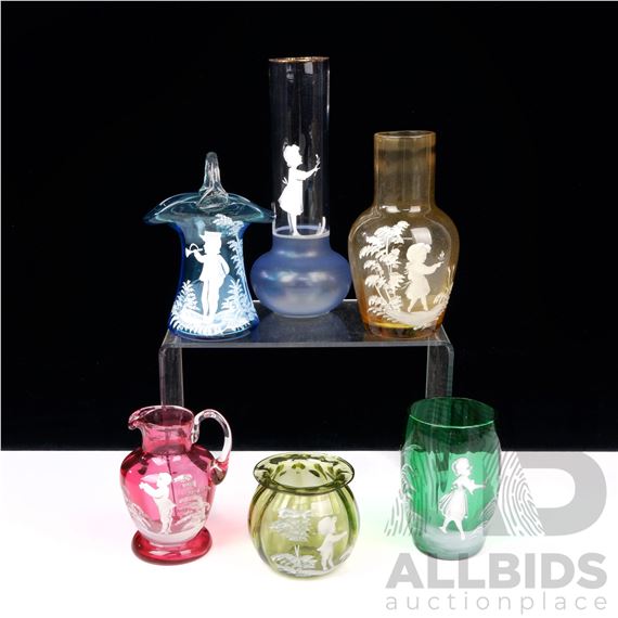 Mary Gregory | Collection Six Antique Late Victorian Mary Gregory Hand ...