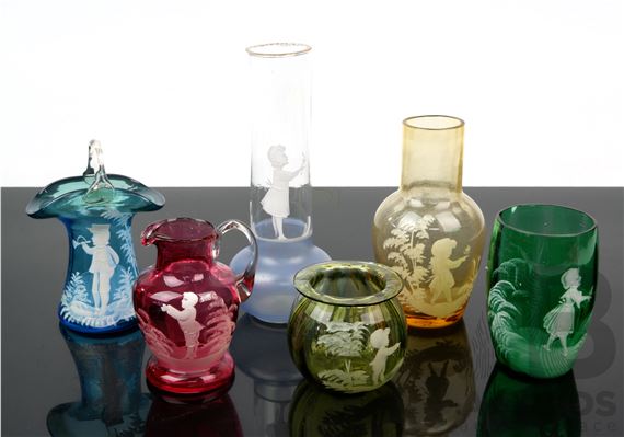 Mary Gregory | Collection Six Antique Late Victorian Mary Gregory Hand ...