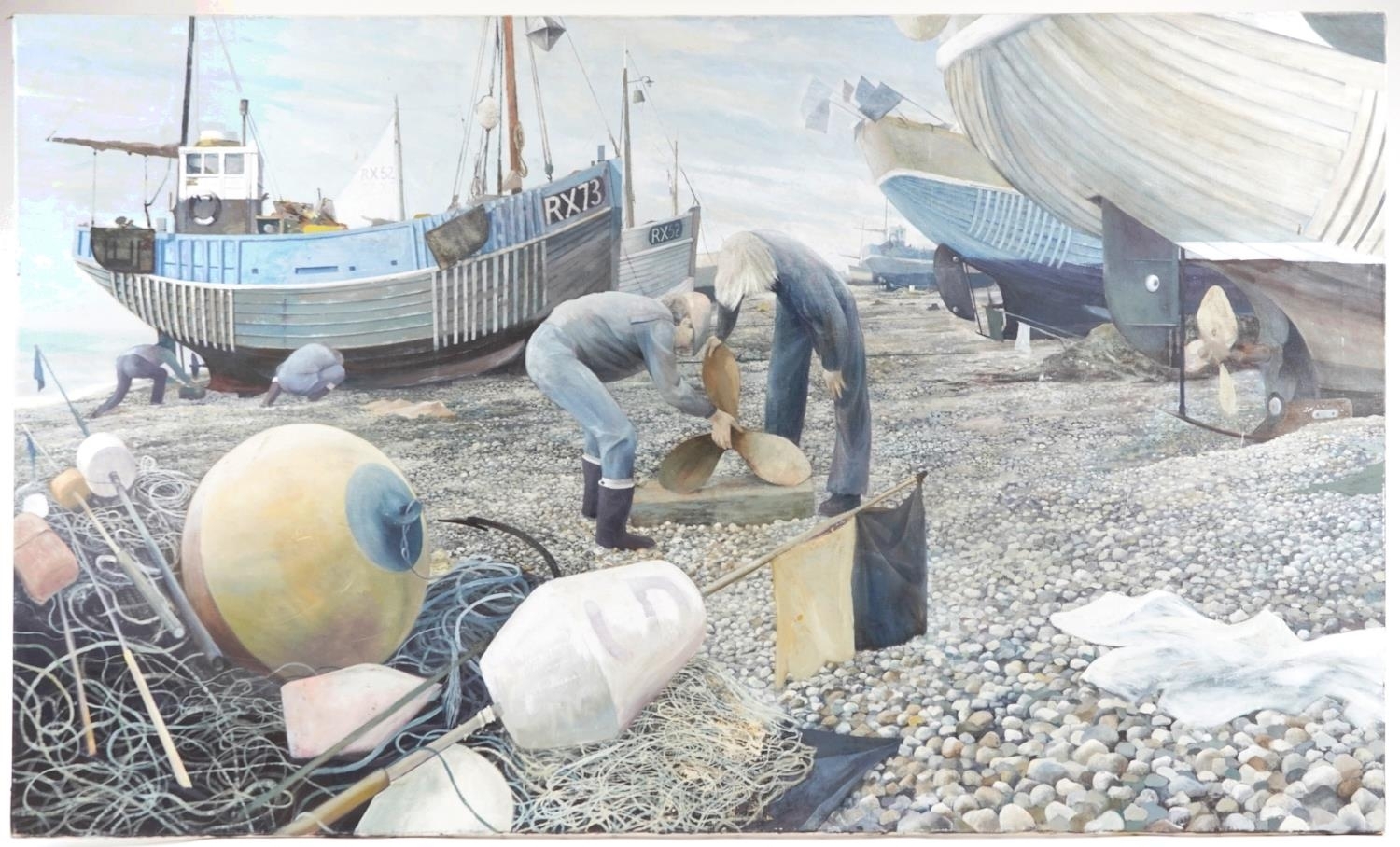 Anthony R. Cooke | Repairing fishing boats on the shoreline | MutualArt