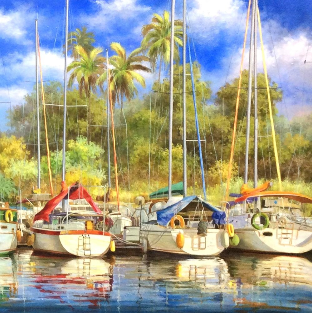 Paul Wren | Original Paul Wren Colorful Marina I Painting 72 x 36 ...