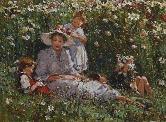 Adriaan Hendrik Boshoff | Women with children in a meadow | MutualArt