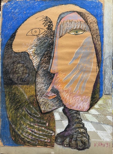 Vladimir Stan | Vladimir STAN (1948) Faces, 93 Oil pastel on paper ...