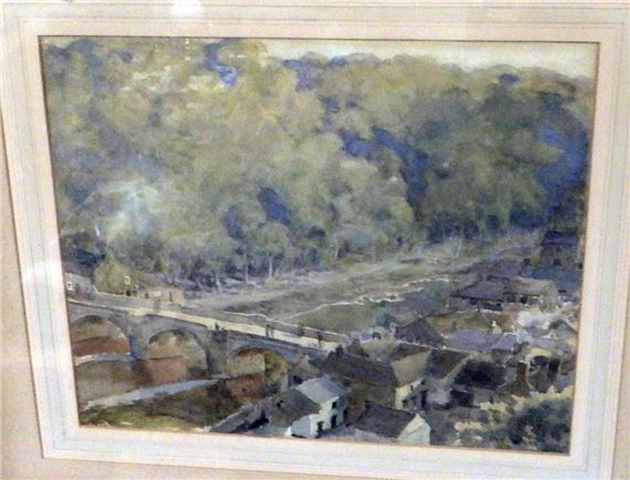 Frederick Stead | Fred Stead, watercolour of a townscape with bridge ...