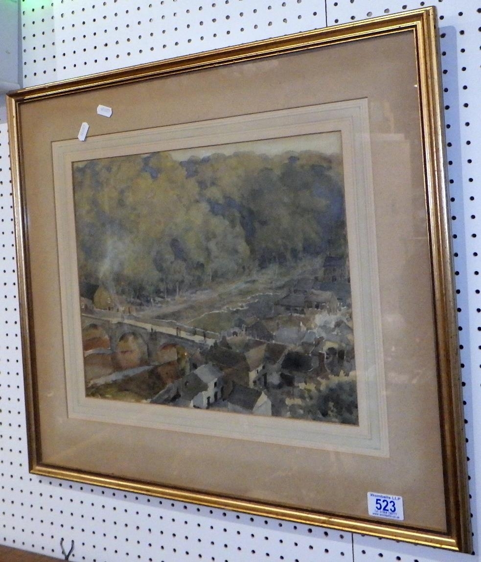 Frederick Stead | Fred Stead, watercolour of a townscape with bridge ...