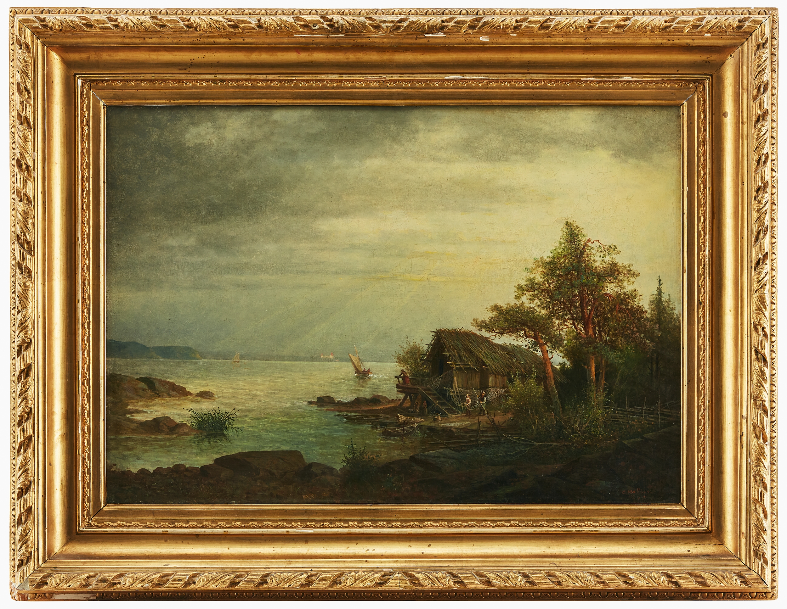 Carl Peter Hallberg | Skärgårdslandskap med fiskare (1875) | MutualArt
