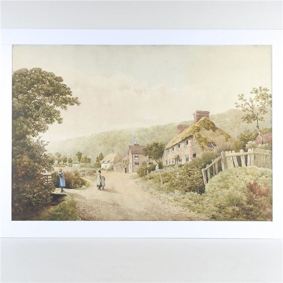 Albert Bowers | village scene with figures | MutualArt