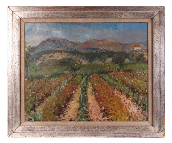 Nigel Newton | A French Vineyard with Mountains in the Distance | MutualArt