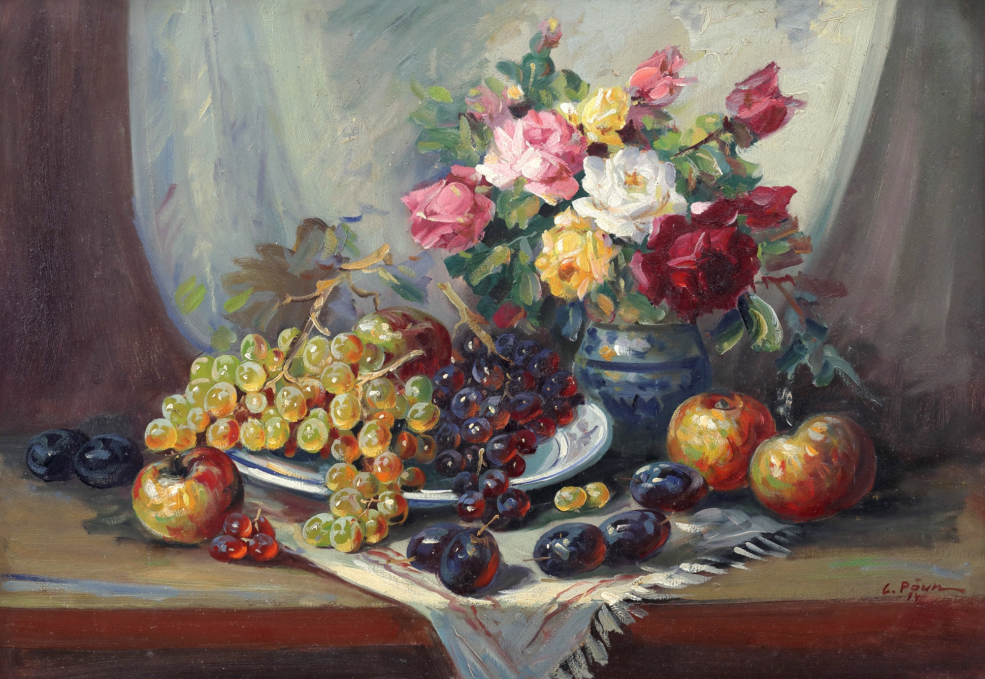 Constantin Paun | Still Life with Roses and Fruits [1994 (Circa 17 ...