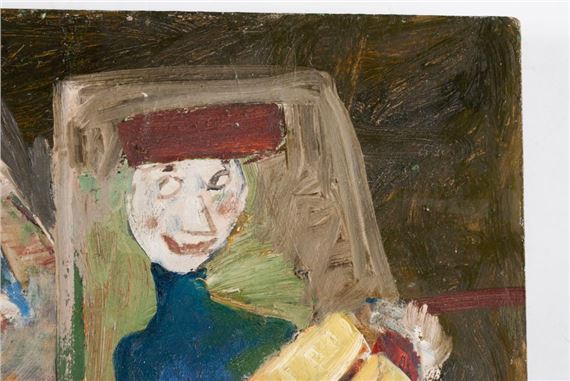 Jon Serl | Colorful scene of three figures carrying packages and cans ...