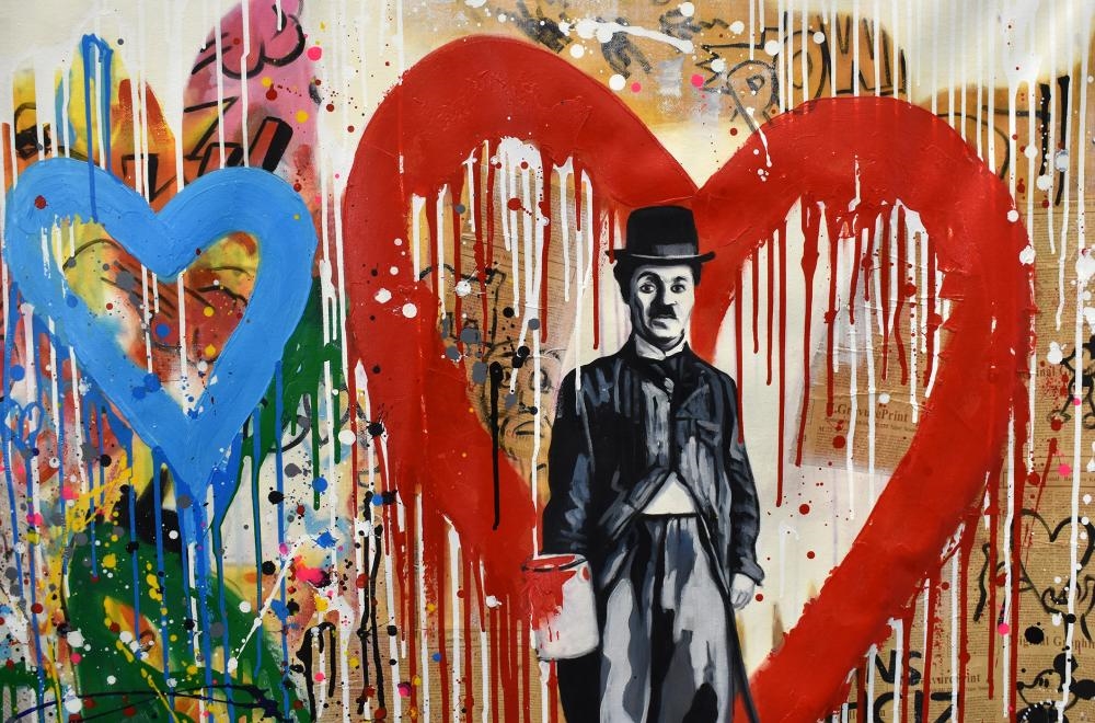 Sintek | Sintek Pop Art Painting Mixed Media Charlie Chaplin Heart 40 x ...