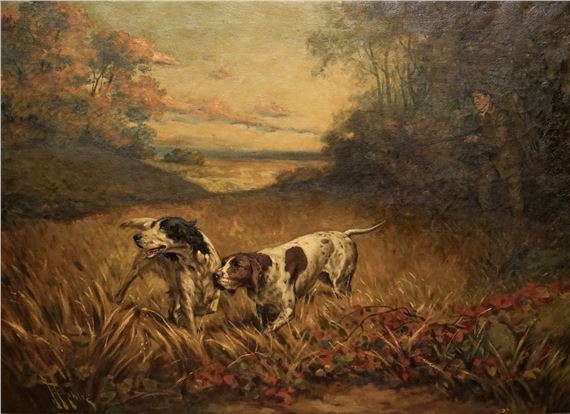 John Alfred Mohlte | 'Landscape with a Pointer and a Setter Leading a ...