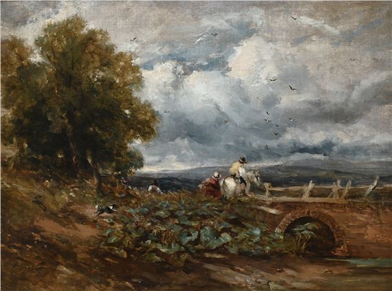 David Cox Sr. | Landscape with travellers crossing a bridge under ...