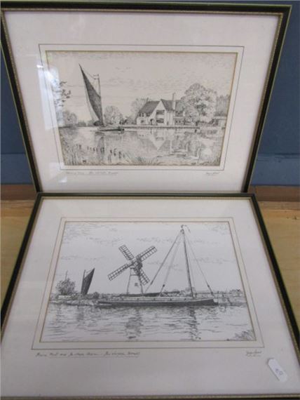Glyn Jones | Glyn Jones Norfolk Broads pen and ink drawings 40x32cm ...