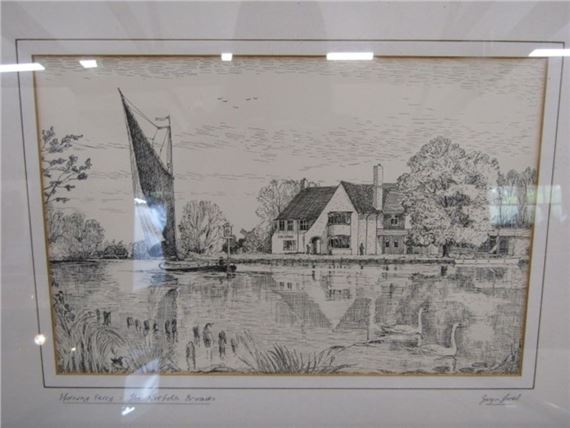Glyn Jones | Glyn Jones Norfolk Broads pen and ink drawings 40x32cm ...