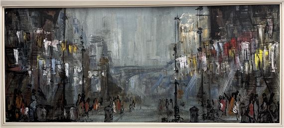 Ben Maile | Street scene with buildings and figures in foreground ...