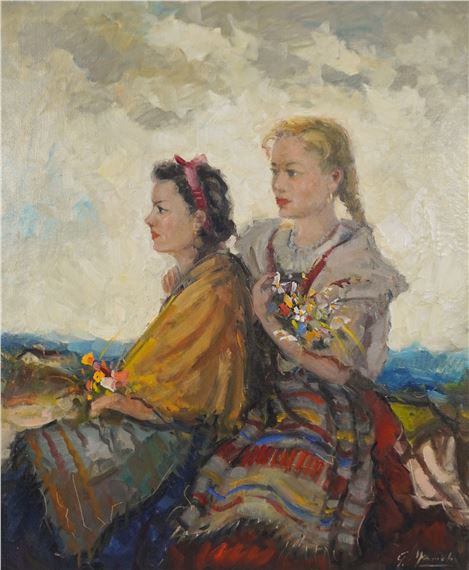 Geza Gordon Marich | Two young women with flowers | MutualArt