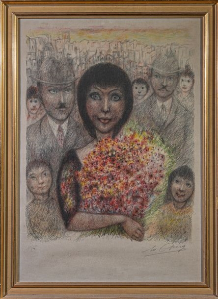 Edouard Joseph Goerg | Jeune femme au bouquet ie en couleur | MutualArt