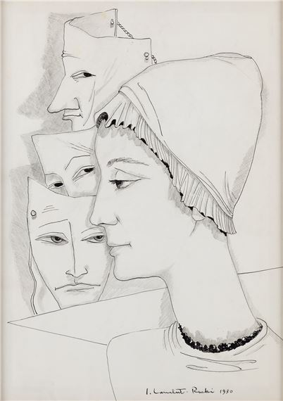Mara Rucki | Portrait with masks (1930) | MutualArt
