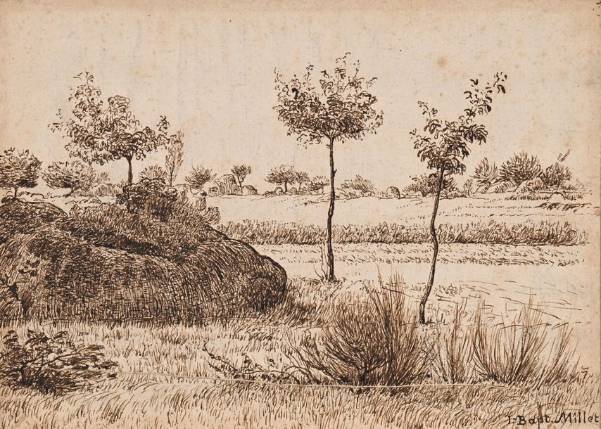 Jean-Baptiste Millet | Landscape with two trees (1830) | MutualArt