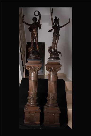 Louis Auguste Moreau | Pair of Large Patinated Bronze Sculptures ...