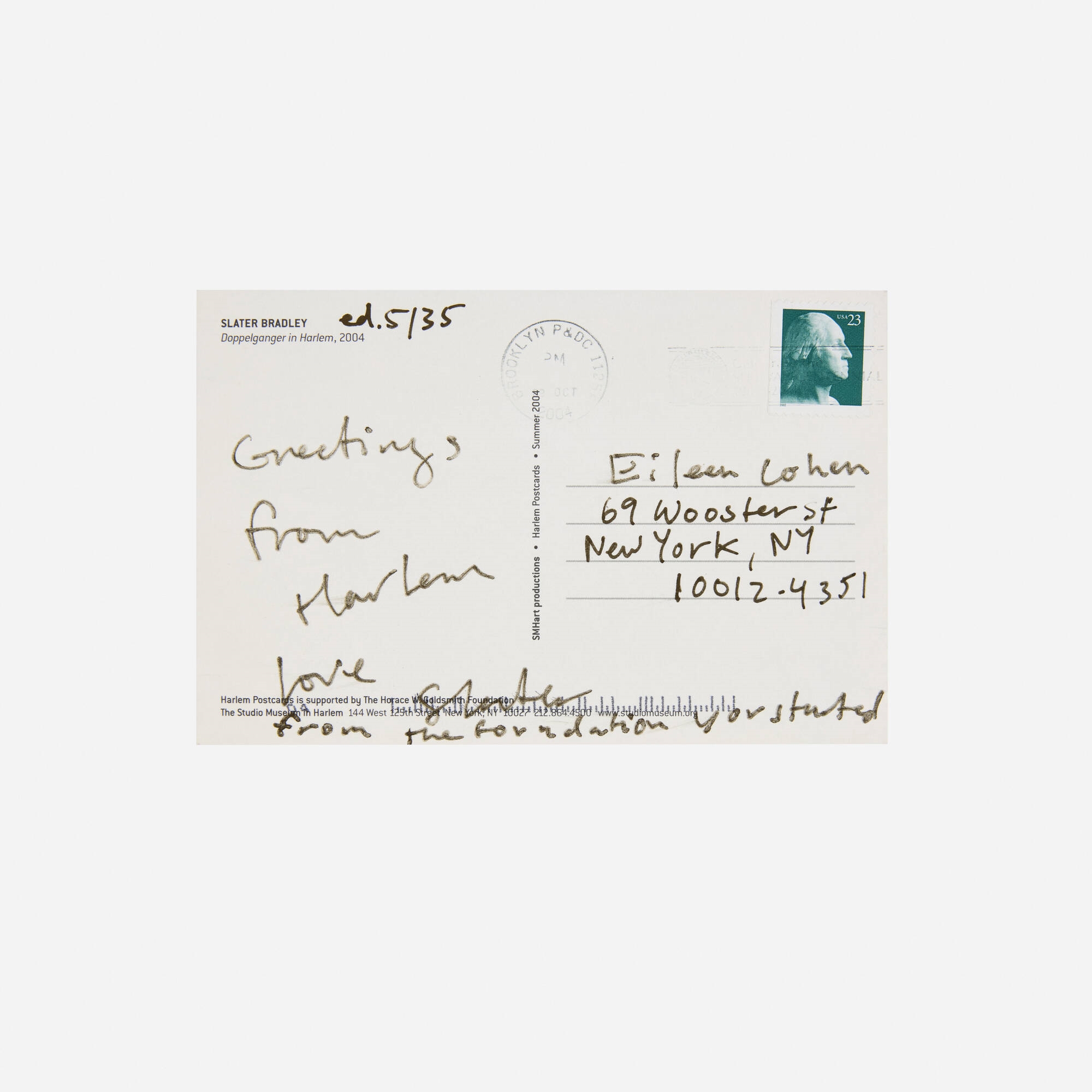 Slater Bradley | Doppelganger in Harlem (postcard (2004) | MutualArt