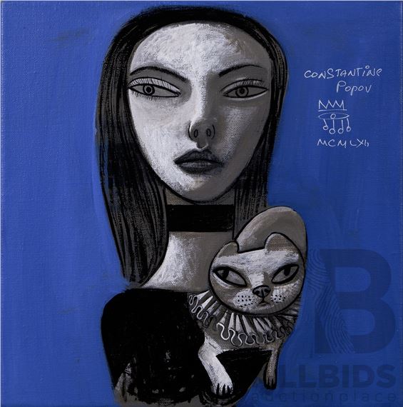 Constantine Popov | Untitled (Woman and Cat) | MutualArt