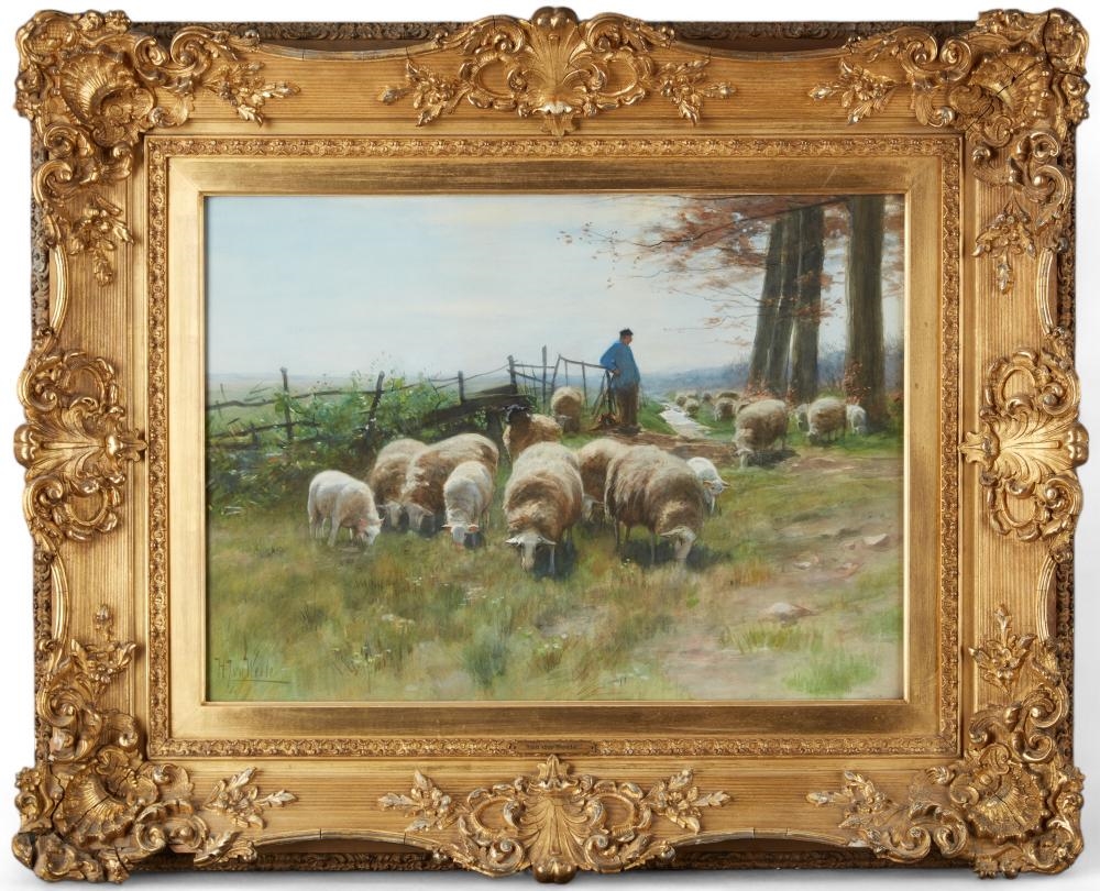 Herman Weele | Shepherd and sheep in an open landscape | MutualArt