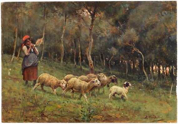 Alceste Campriani | Hirtin und ihre Herde | MutualArt