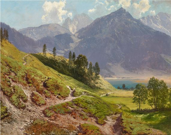 Karl Millner | Harvesters in an alpine landscpe (1865) | MutualArt