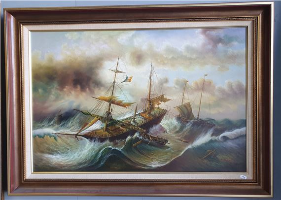T. Slowsky | untitled (French Sailing Ship in Distress) | MutualArt