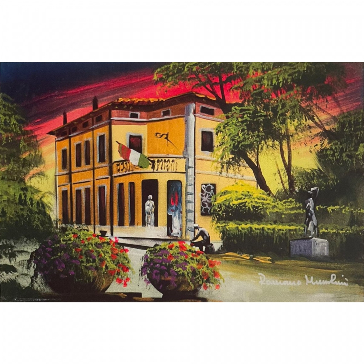 Romano Mussolini | MUSSOLINI ROMANO - PALAZZO SIGNORILE 40X60 ACRILICO ...