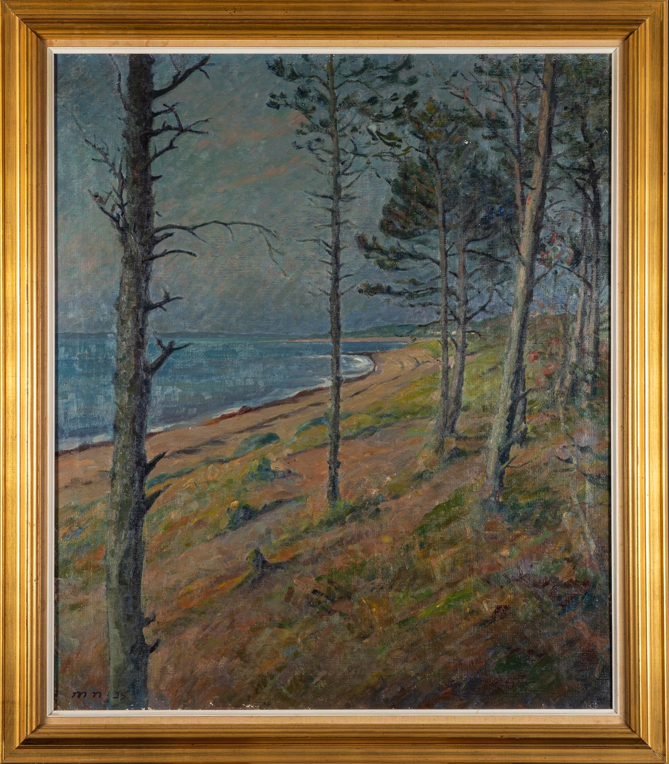 Max Nathan | Coastal landscape with pine trees in the foreground - Oil ...