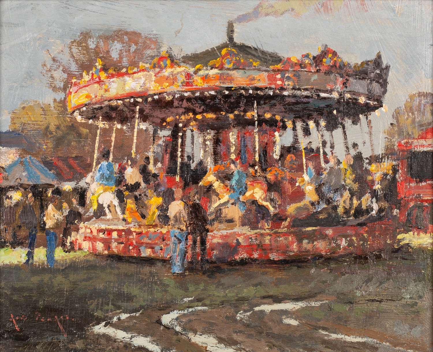 Rod Pearce | Steam Fair Gallopers - North Cote Market - Two oils on ...