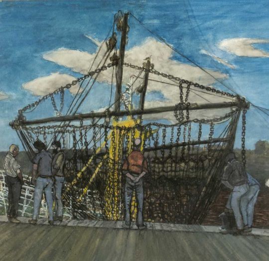 Philip Muirden | 2023) mixed media - figures on a dockside | MutualArt