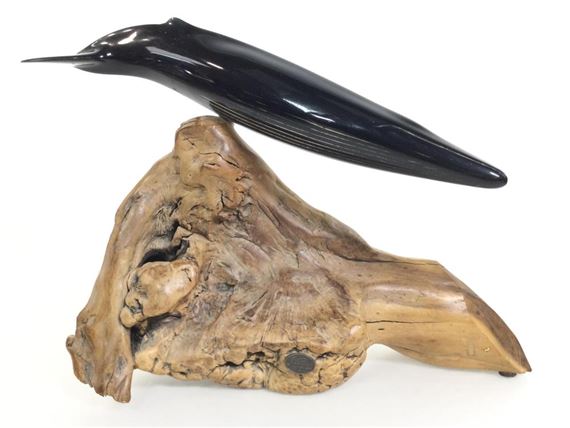 John Perry | John Perry Whale Figure On Burl Wood Base | MutualArt