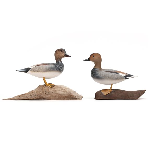 Curtis Waterfield | Two Miniature Gadwall Carvings on Driftwood | MutualArt