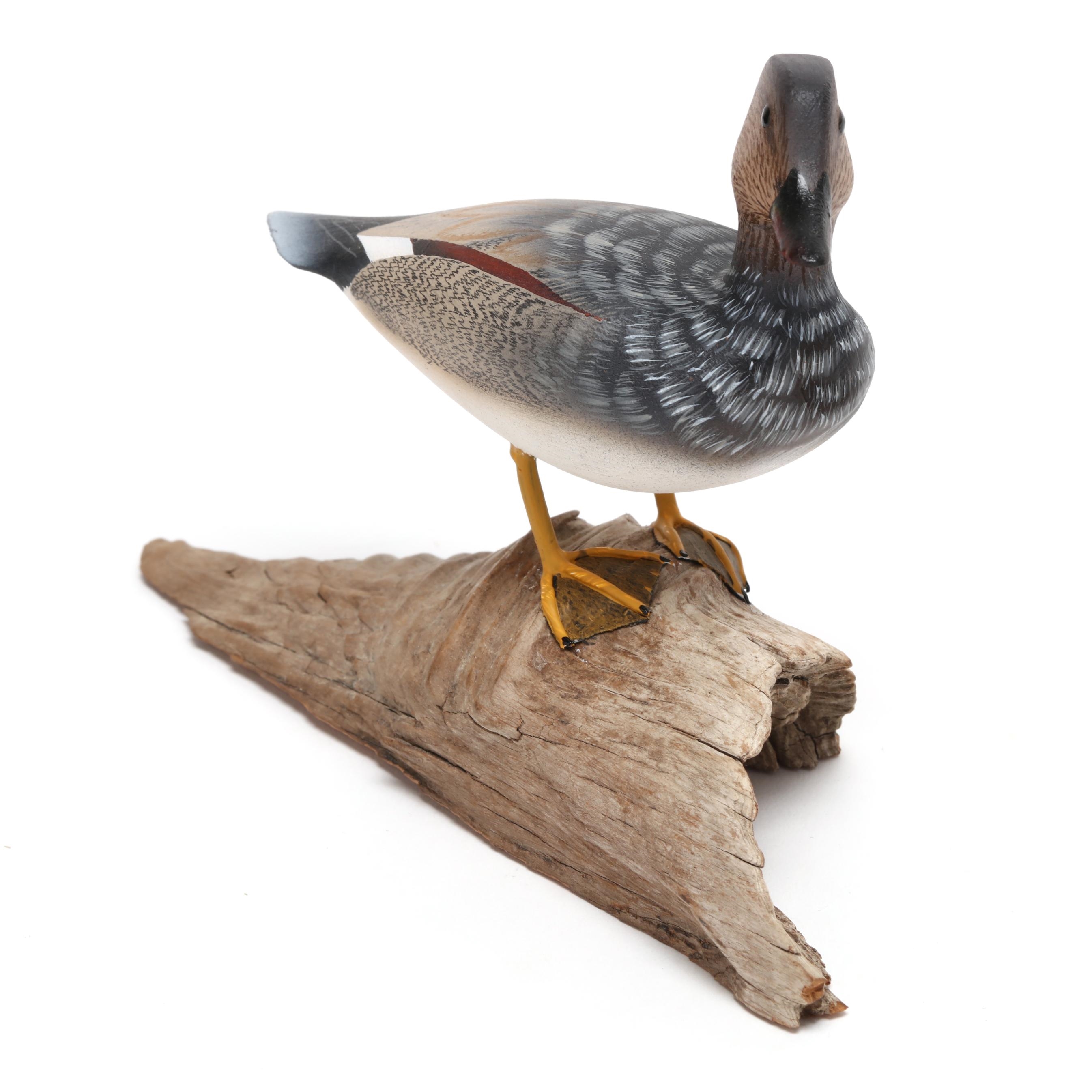 Curtis Waterfield | Two Miniature Gadwall Carvings on Driftwood | MutualArt